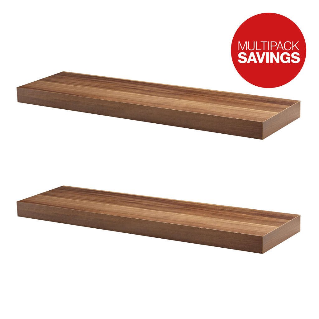 Pack of 2 Walnut Floating Shelves | Floating Shelf & Brackets | RBUK ...
